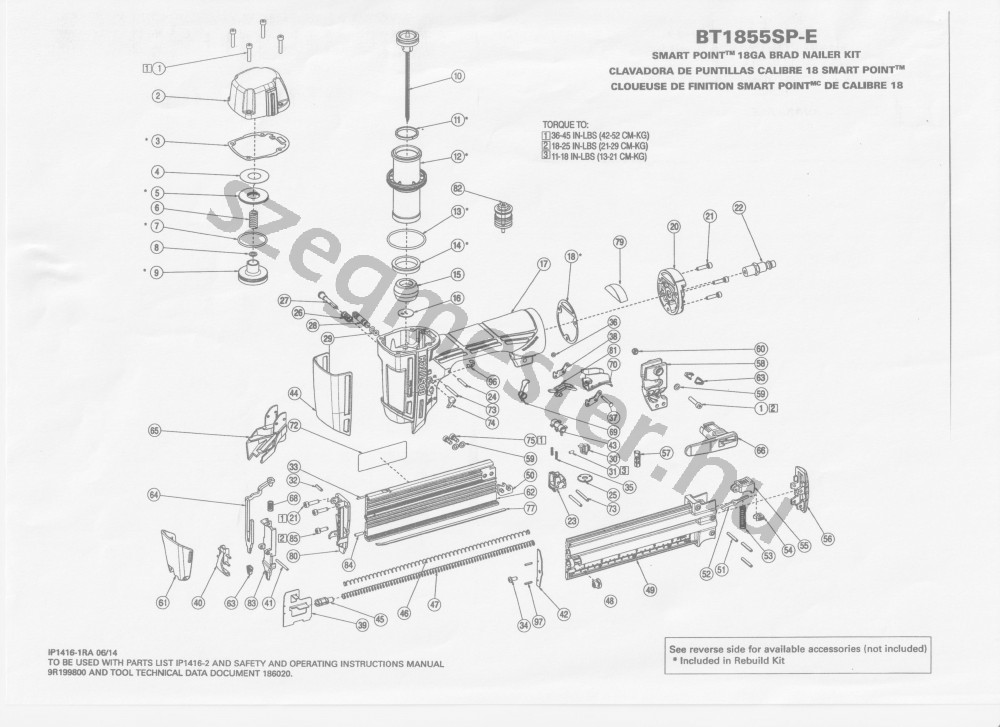 Bostitch BT1855-SP szegező alkatrészei - SZEGMESTER